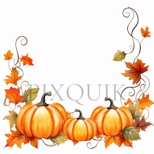 Watercolor Pumpkin Frame Clipart | Autumn Leaves JPG (digital Download ...