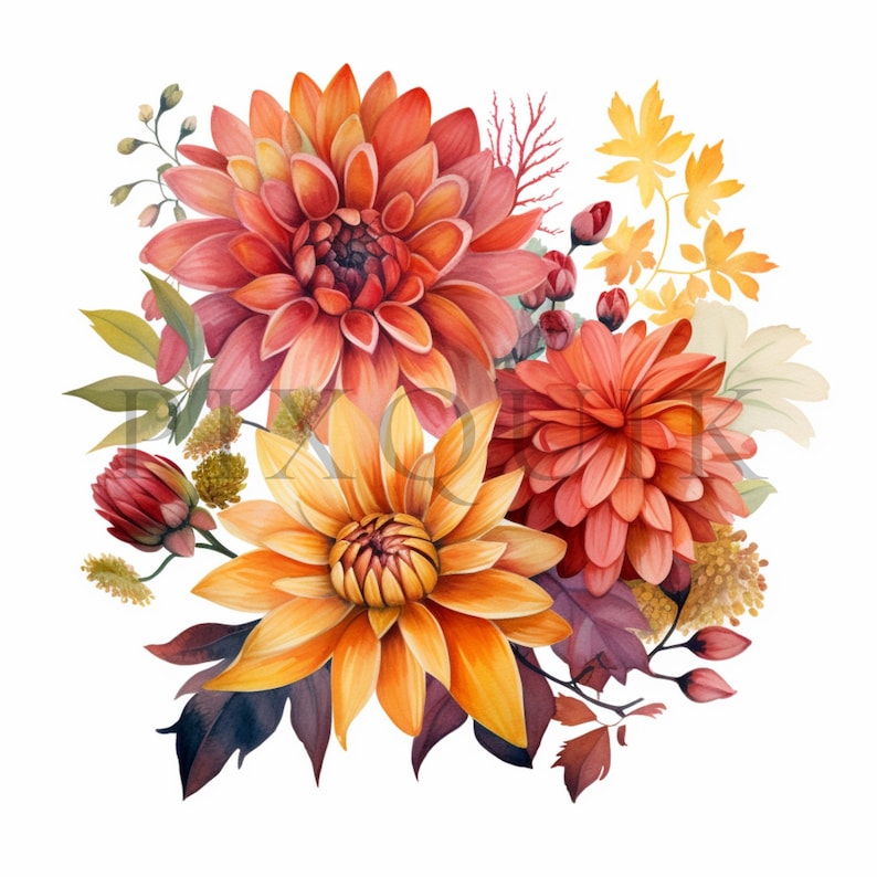 Autumn Flowers Clipart 10 High Quality Jpgs Digital Download Autumn ...