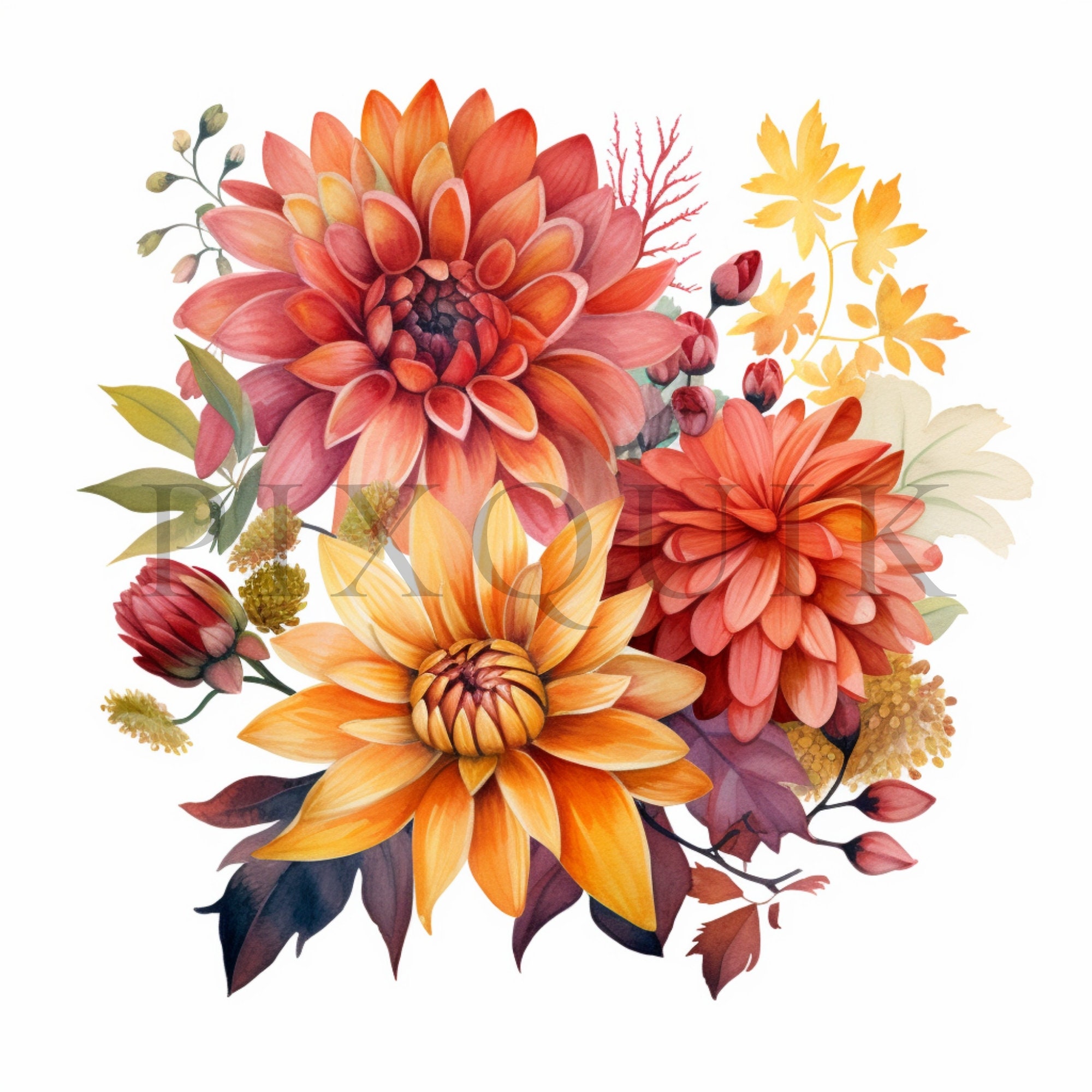 Autumn Flowers Clipart 10 High Quality Jpgs Digital Download Autumn ...