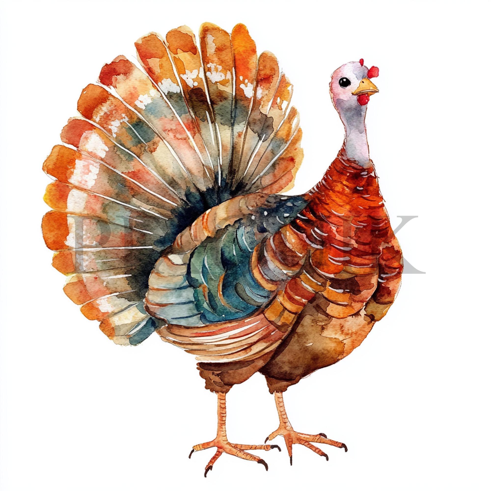 Watercolor Turkey Clipart | Autumn Thanksgiving Art (digital Download ...
