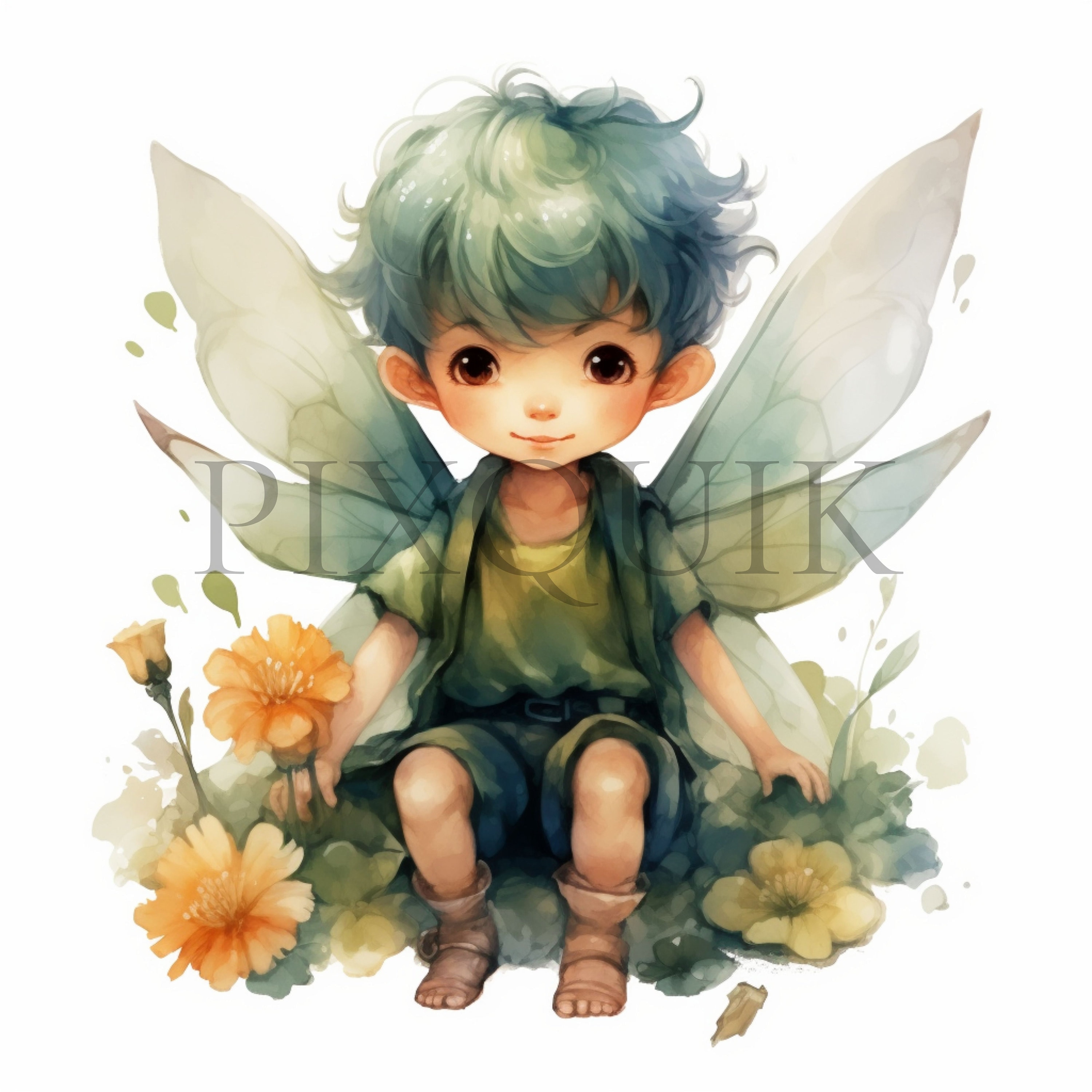 Watercolor Fairy Boy Clipart Set 10 High Quality Jpgs Magical Boy Fairy ...