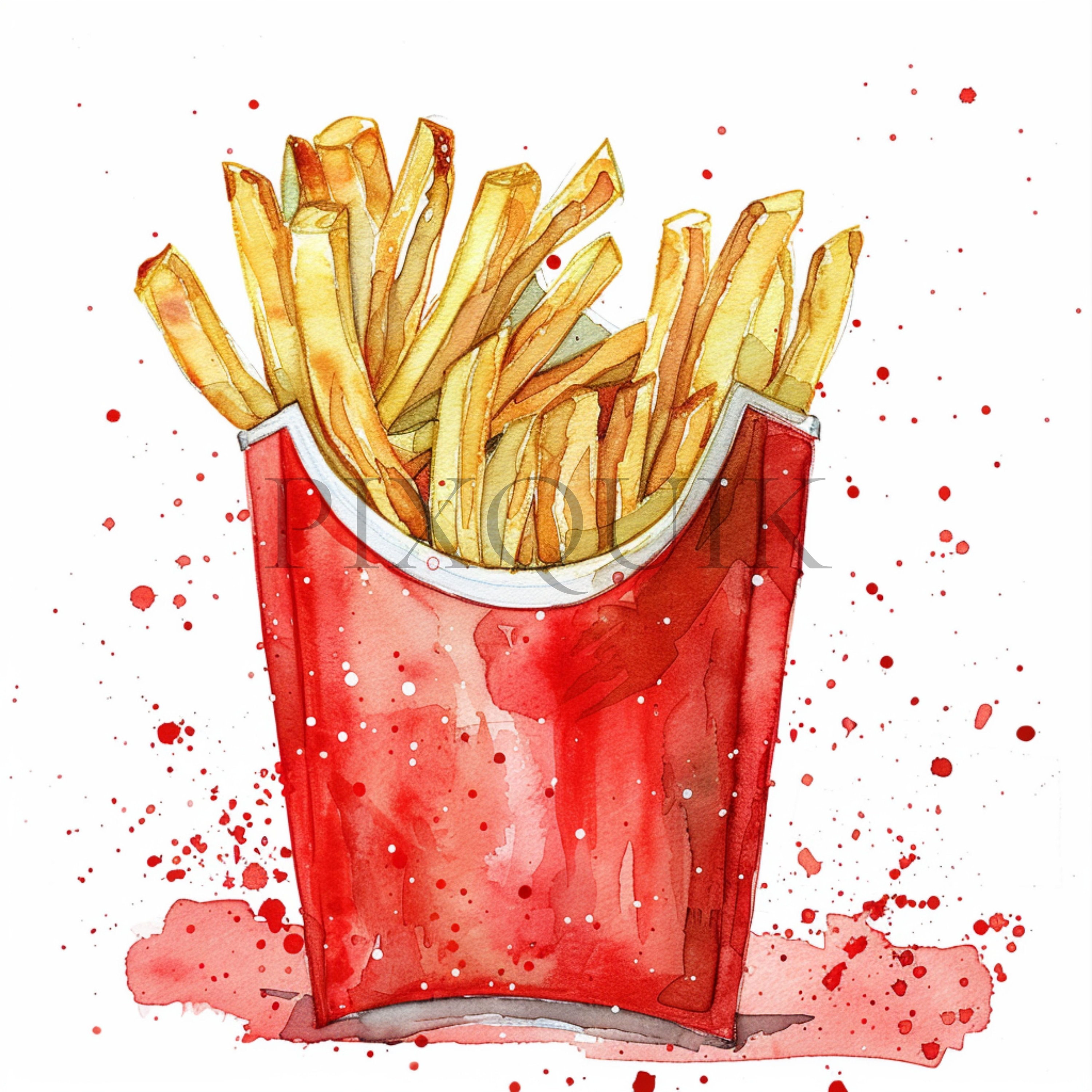 Watercolor French Fries Clipart 10 High Quality Jpgs Food Clipart Junk ...