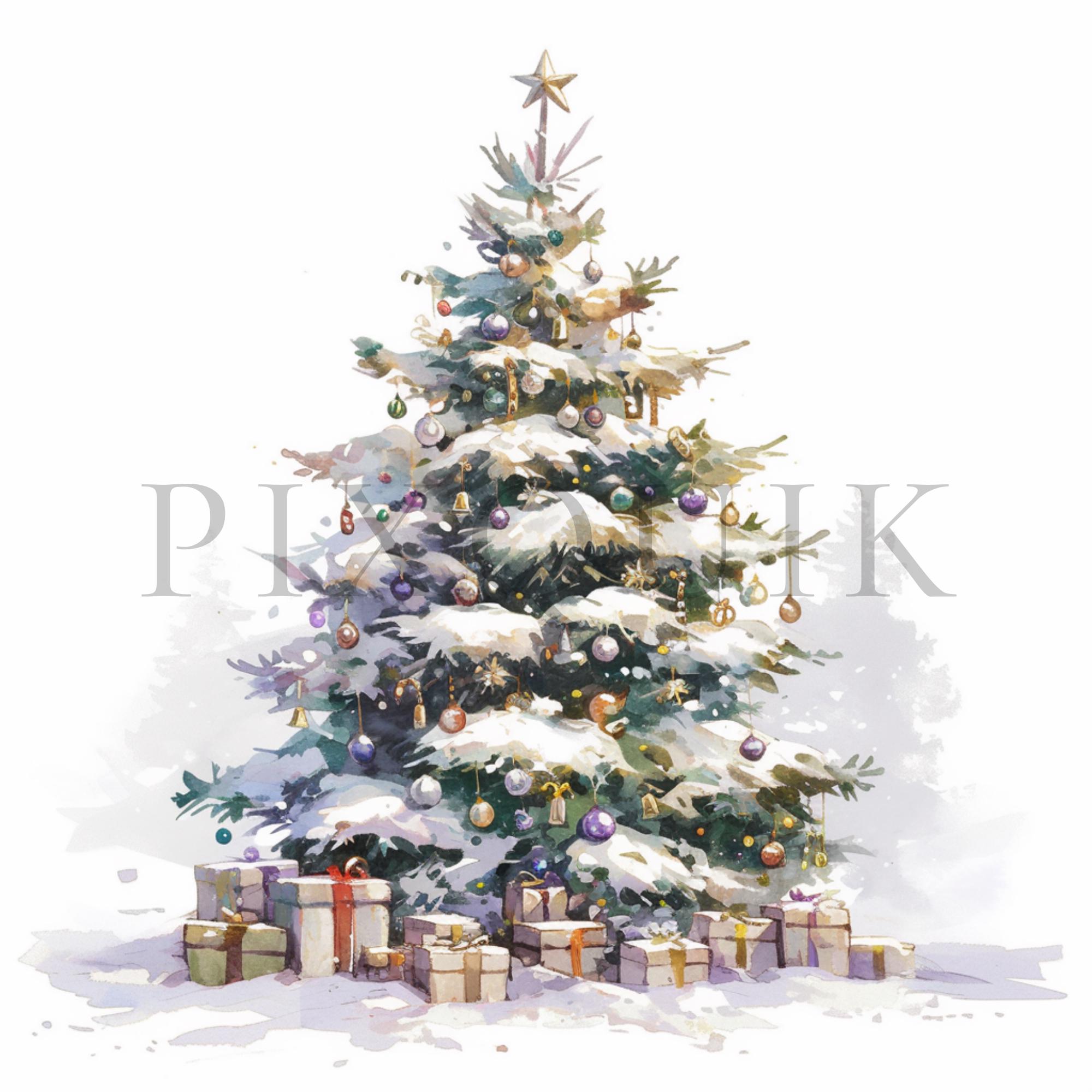 Watercolor Christmas Tree Clipart | Winter Scene Jpgs (digital Download ...