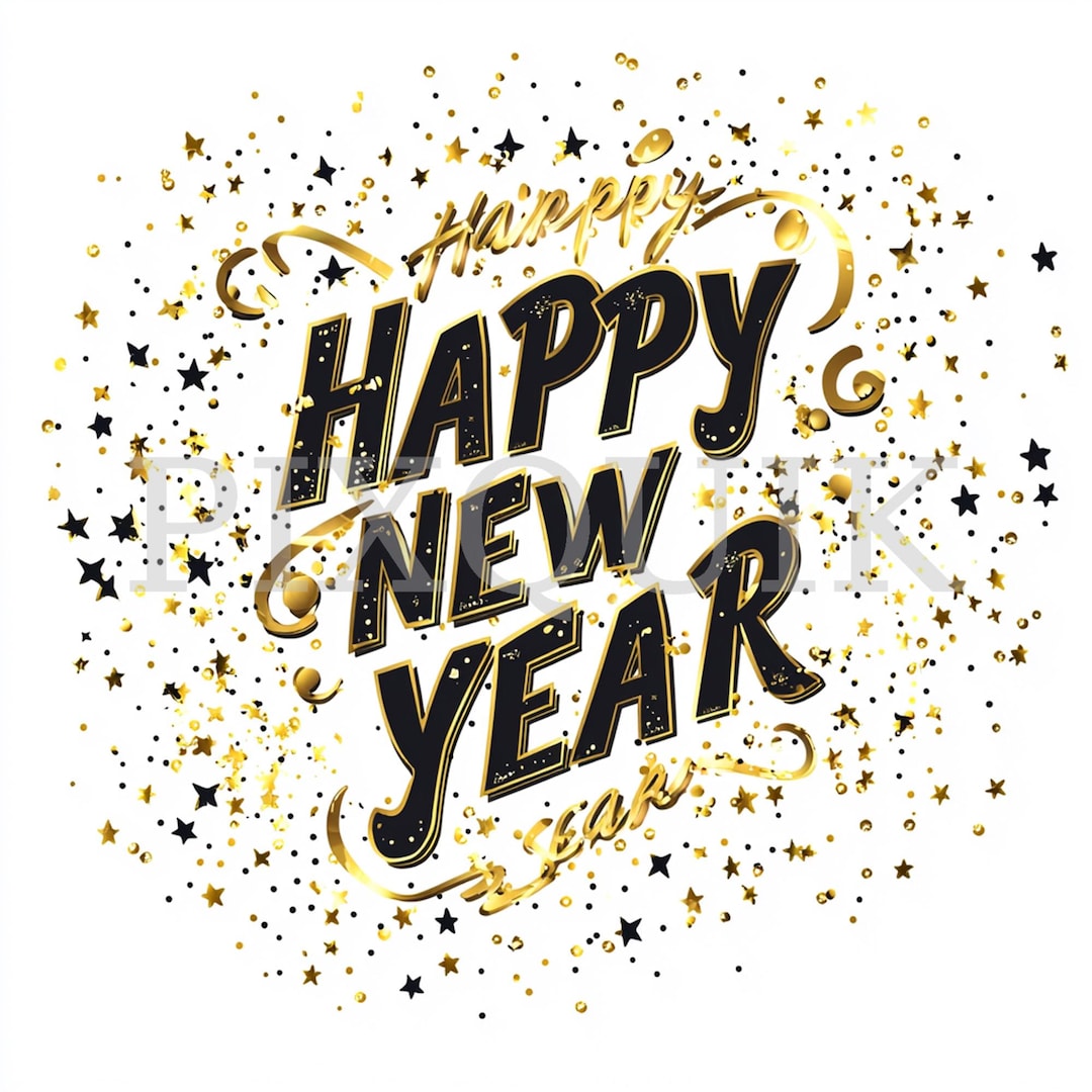Happy New Year Sign in Black and Gold | New Year Clip Art | Celebration ...