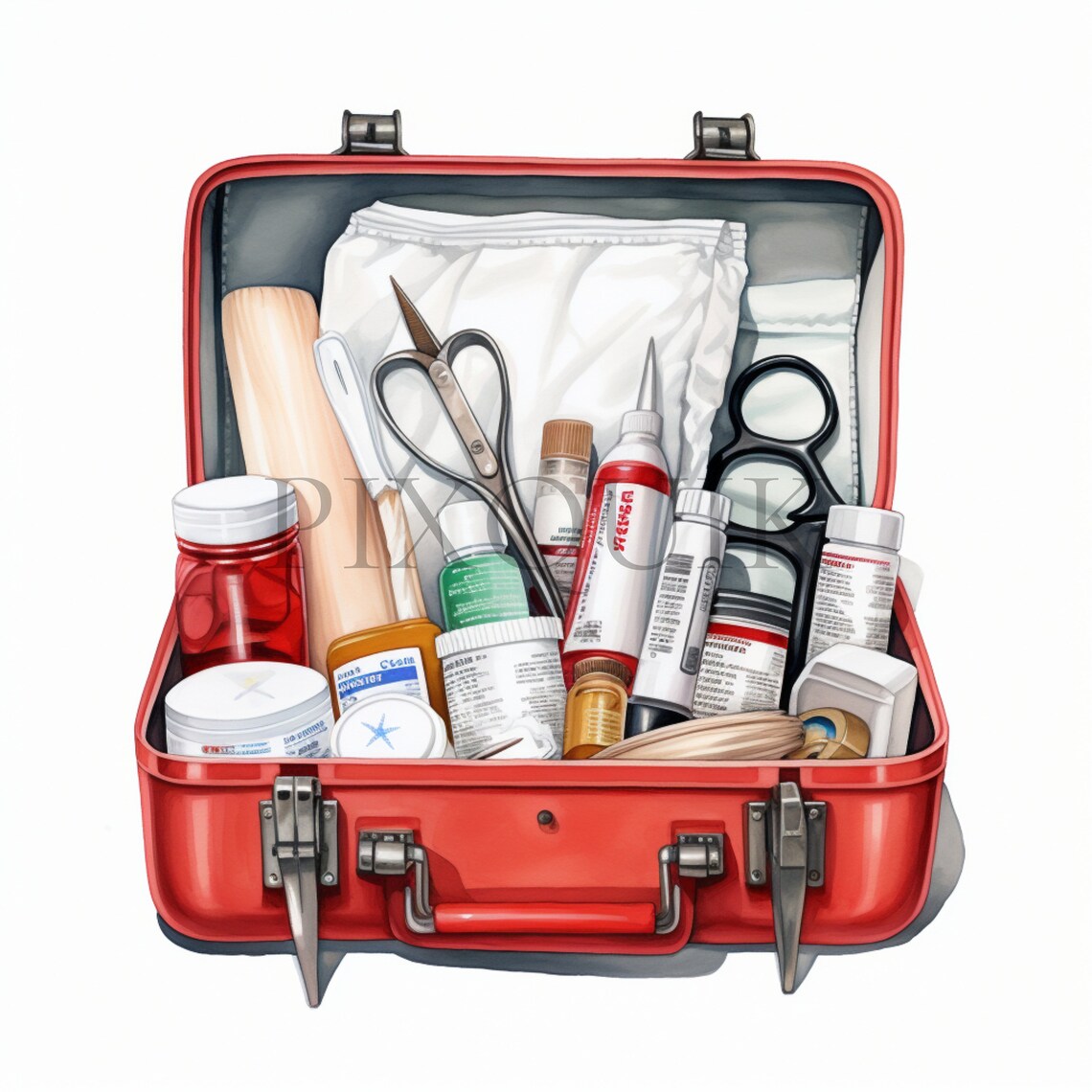 Watercolor First Aid Kit Clipart: Medical Illustrations (digital ...