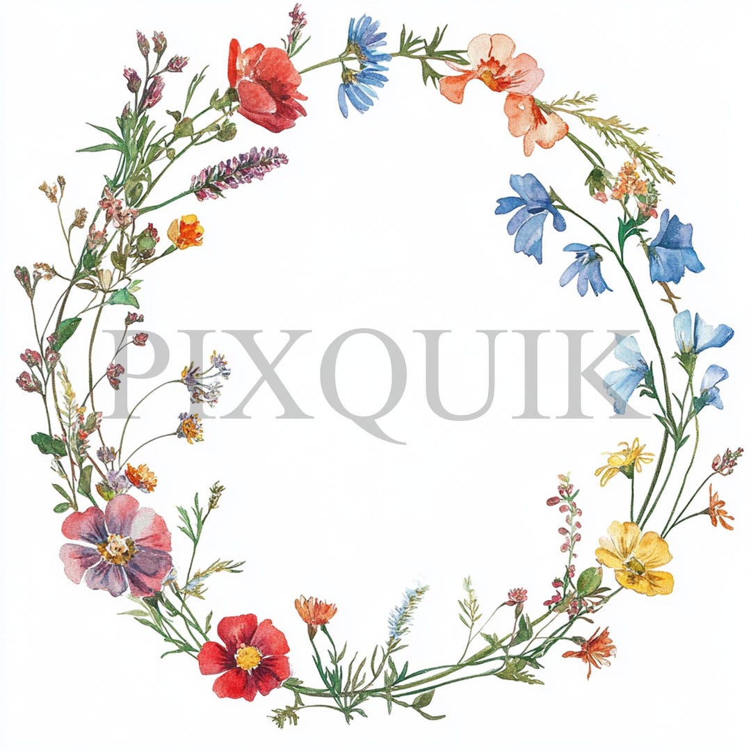 Watercolor Wildflower Wreath Clipart: Meadow Floral Design (digital ...
