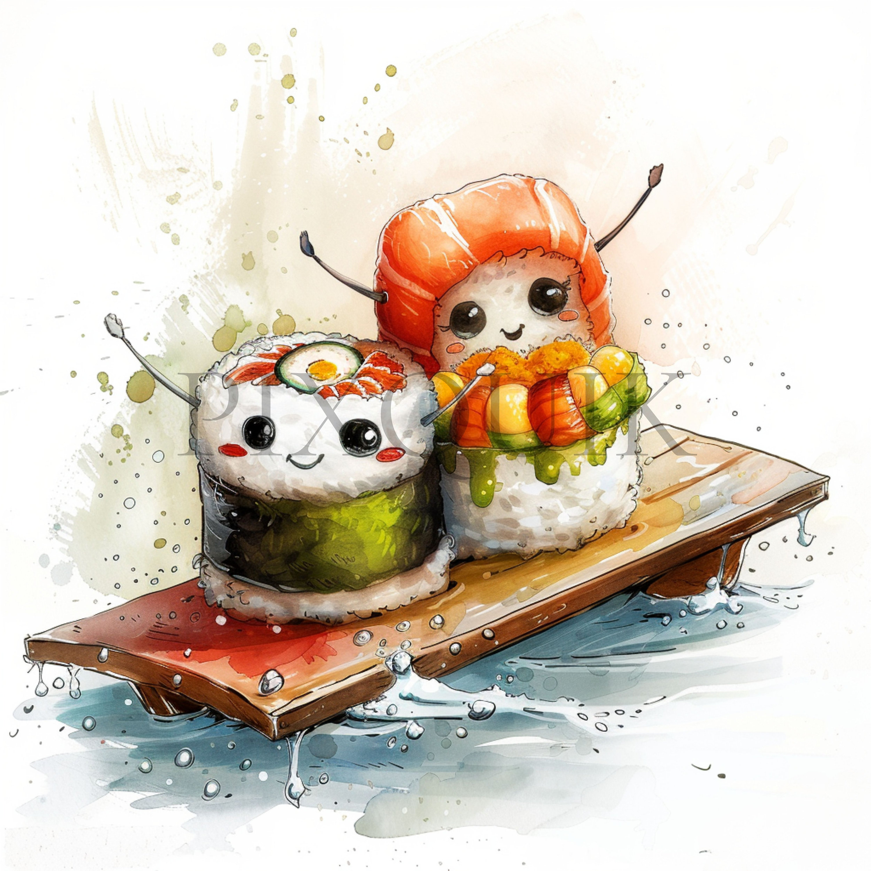 Watercolor Sushi Clipart Cartoon Sushi Watercolor Japanese Food Clipart ...