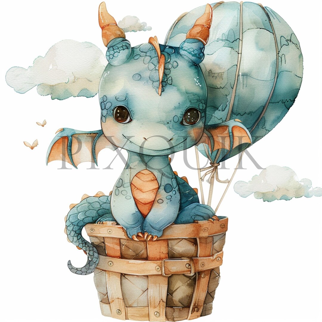 Hot Air Balloon Dragon Clipart Set 10 High Quality Jpgs Magical Dragon ...