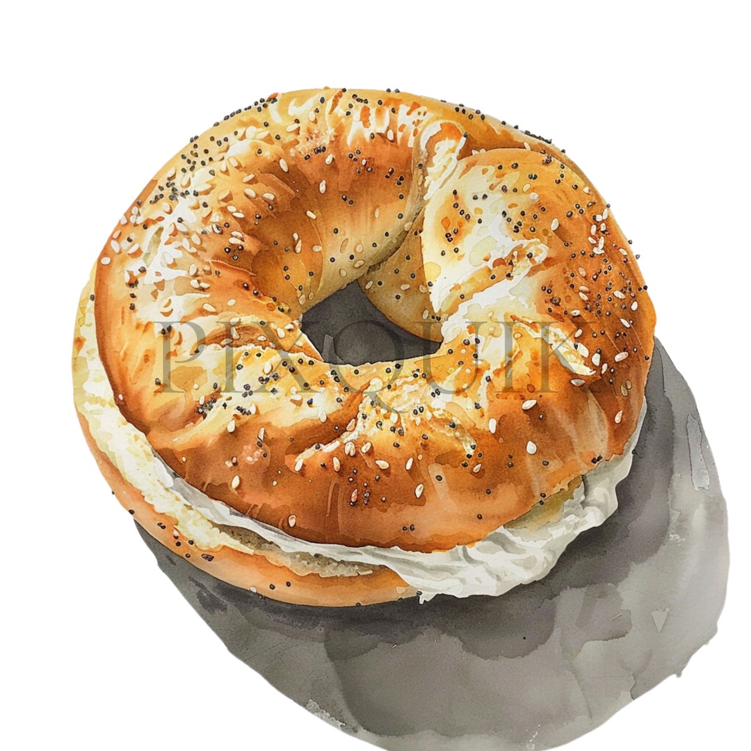 Watercolor Bagel Clipart | Bagel With Cream Cheese Clipart | Bagel With ...