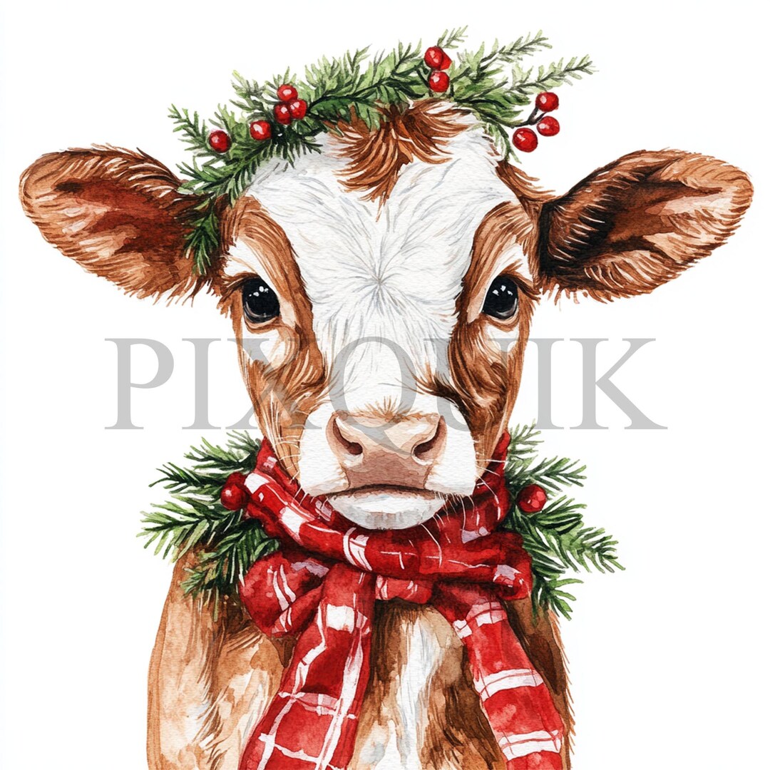 Christmas Farm Calf Clipart | 10 High Quality Jpg's and PNG | Festive ...