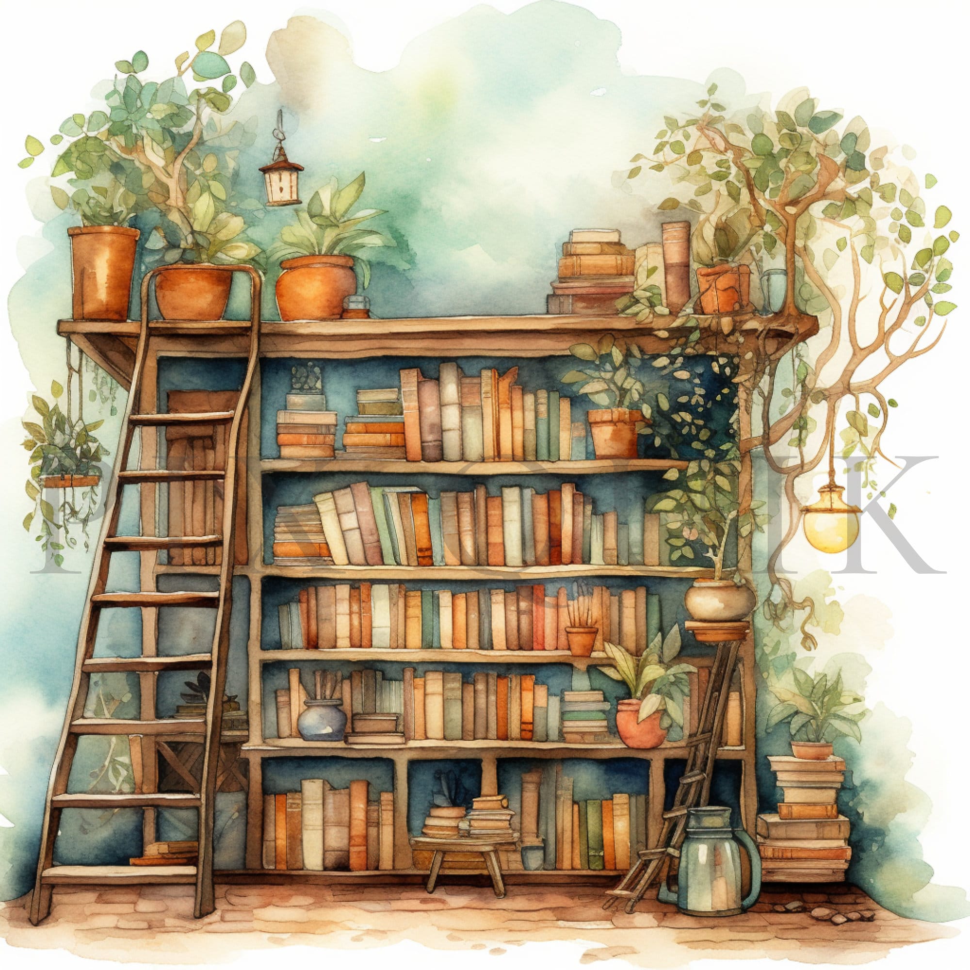 Watercolor Bookshelf Clipart 10 High Quality Jpgs Library Books Clipart ...