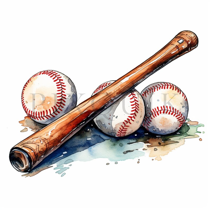 Watercolor Baseball Bat and Ball Clipart – High-quality JPG (digital ...