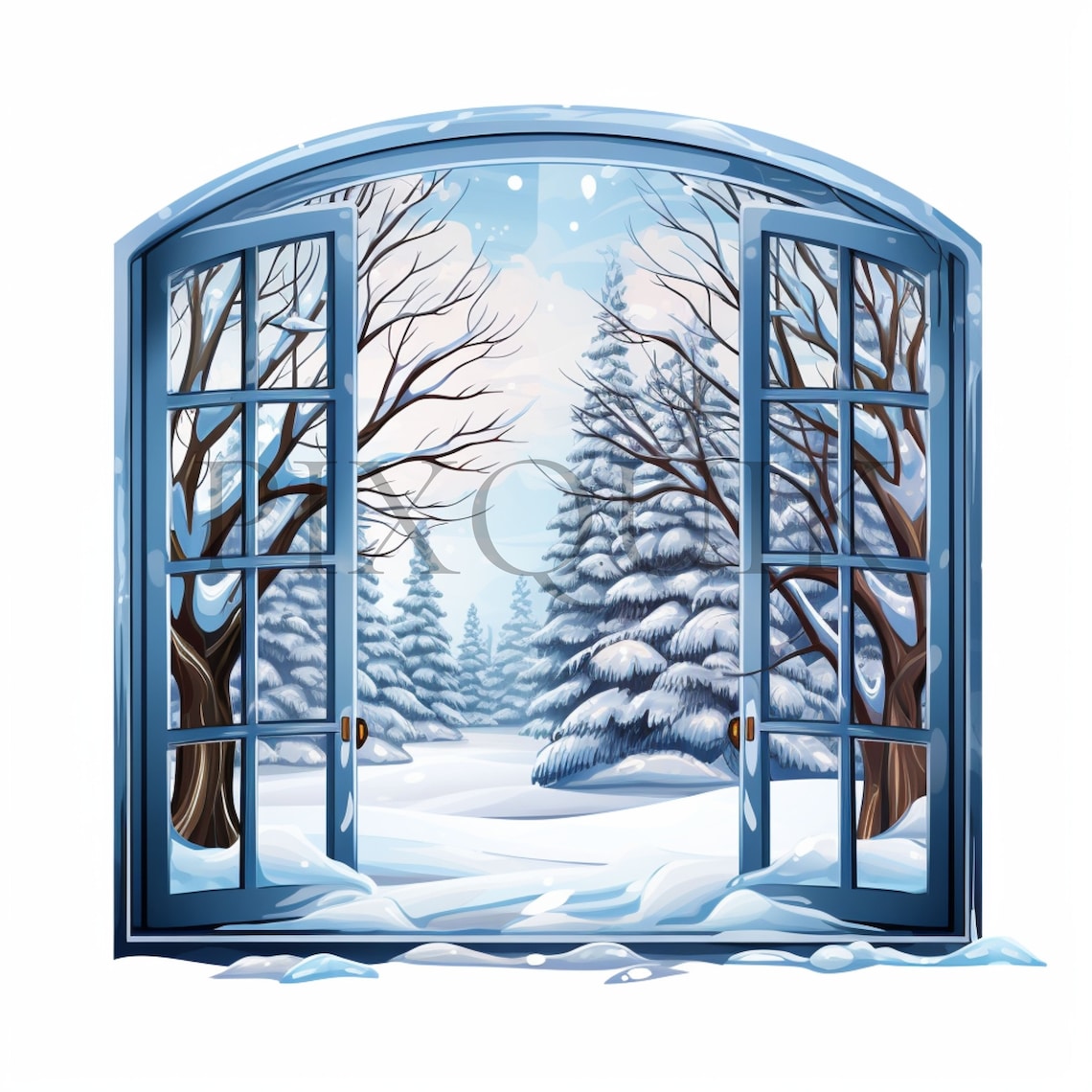 Snowy Window Clipart 10 High Quality JPG Winter Illustration Cozy ...