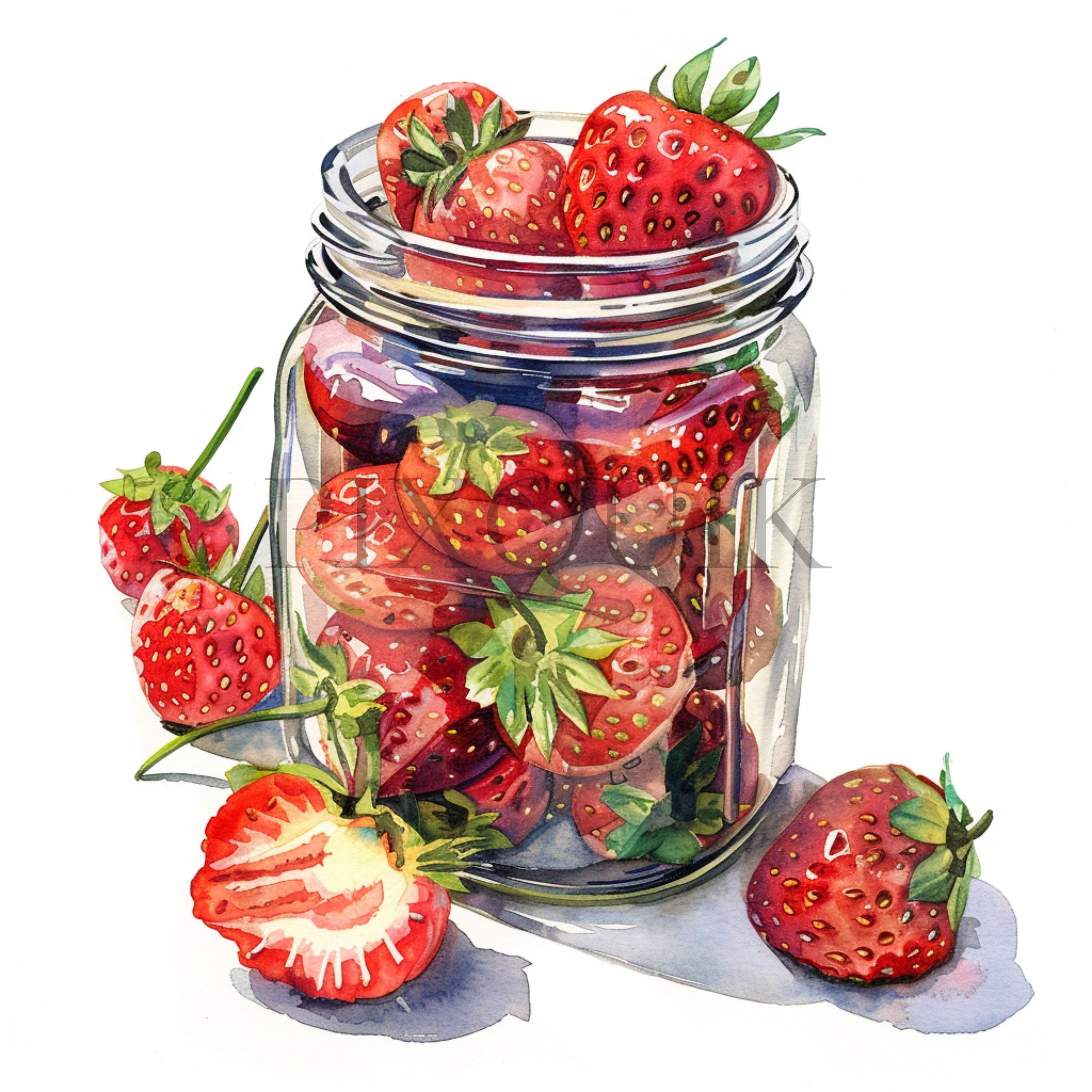 Watercolor Strawberry Clipart | Fruit Jar Art (instant Download) - Etsy