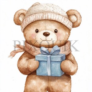 Teddy Bear Watercolor Clipart | Blue Gift, Boho Art (10 JPG) - Etsy