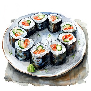 Watercolor Sushi Clipart | Japanese Food Illustrations (10 Jpgs) - Etsy