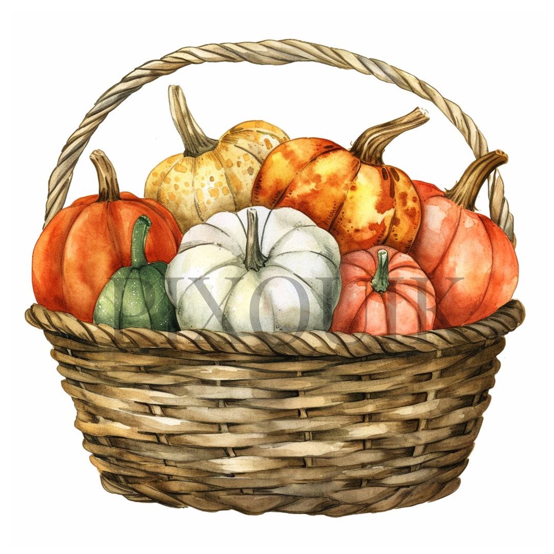 Watercolor Basket With Pumpkins Clipart | 10 High-quality JPEG Images ...