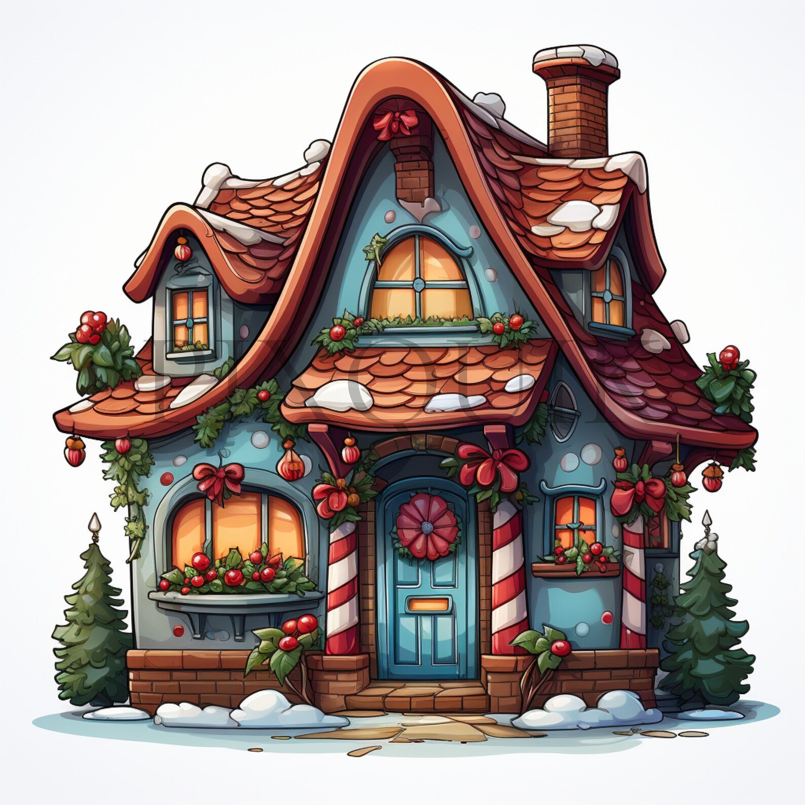 Christmas House Clipart | Holiday Home JPG Graphics (digital Download ...