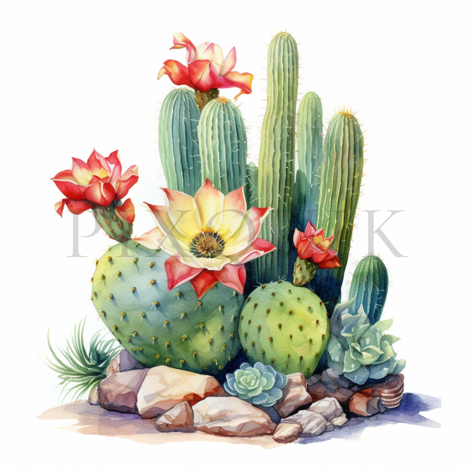 Cactus Clipart 10 High Quality Jpgs Watercolor Cactus Clipart Digital ...