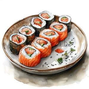 Watercolor Sushi Clipart | Japanese Food Illustrations (10 Jpgs) - Etsy