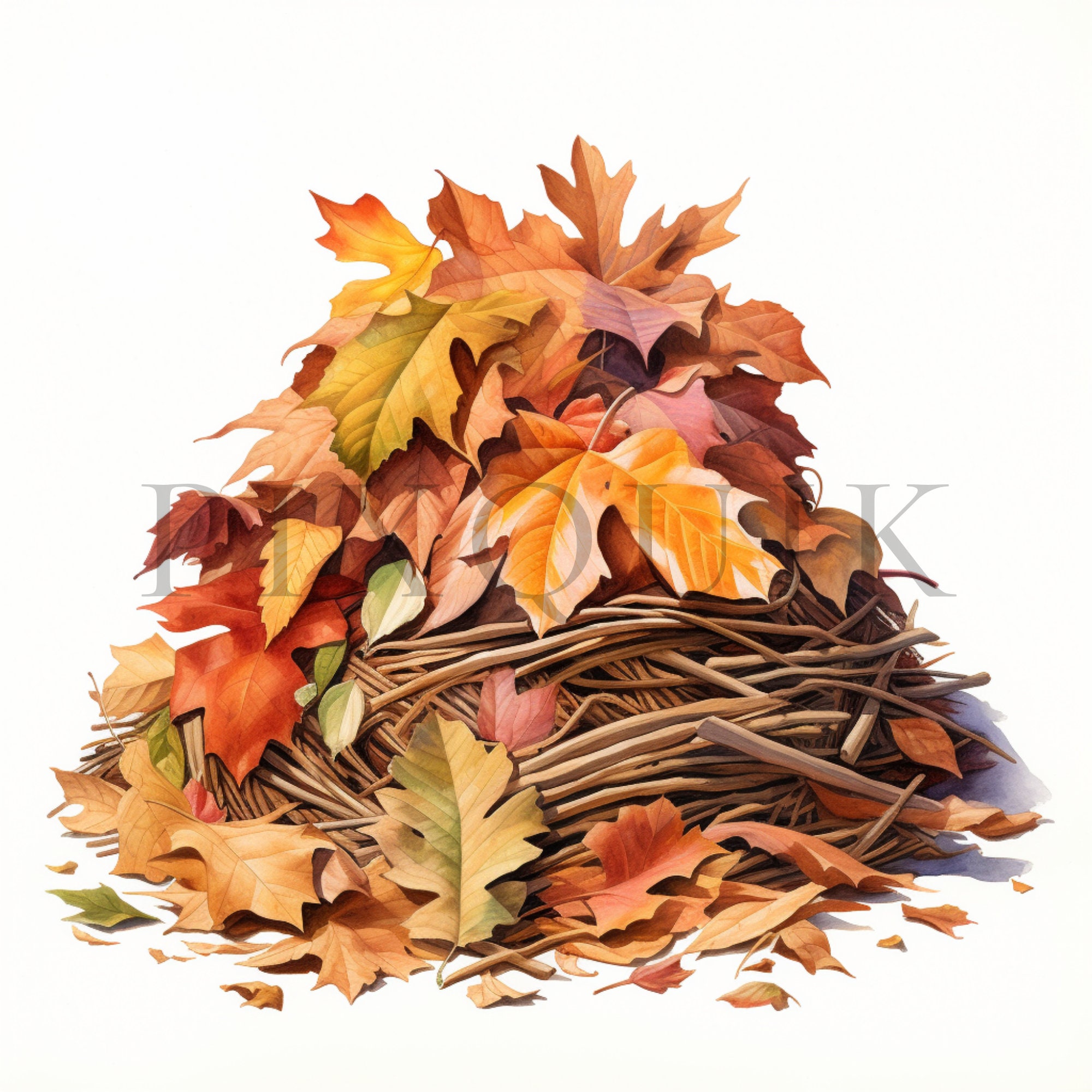 Watercolor Fall Leaf Heap Clipart 10 High Quality Jpgs Digital Download ...