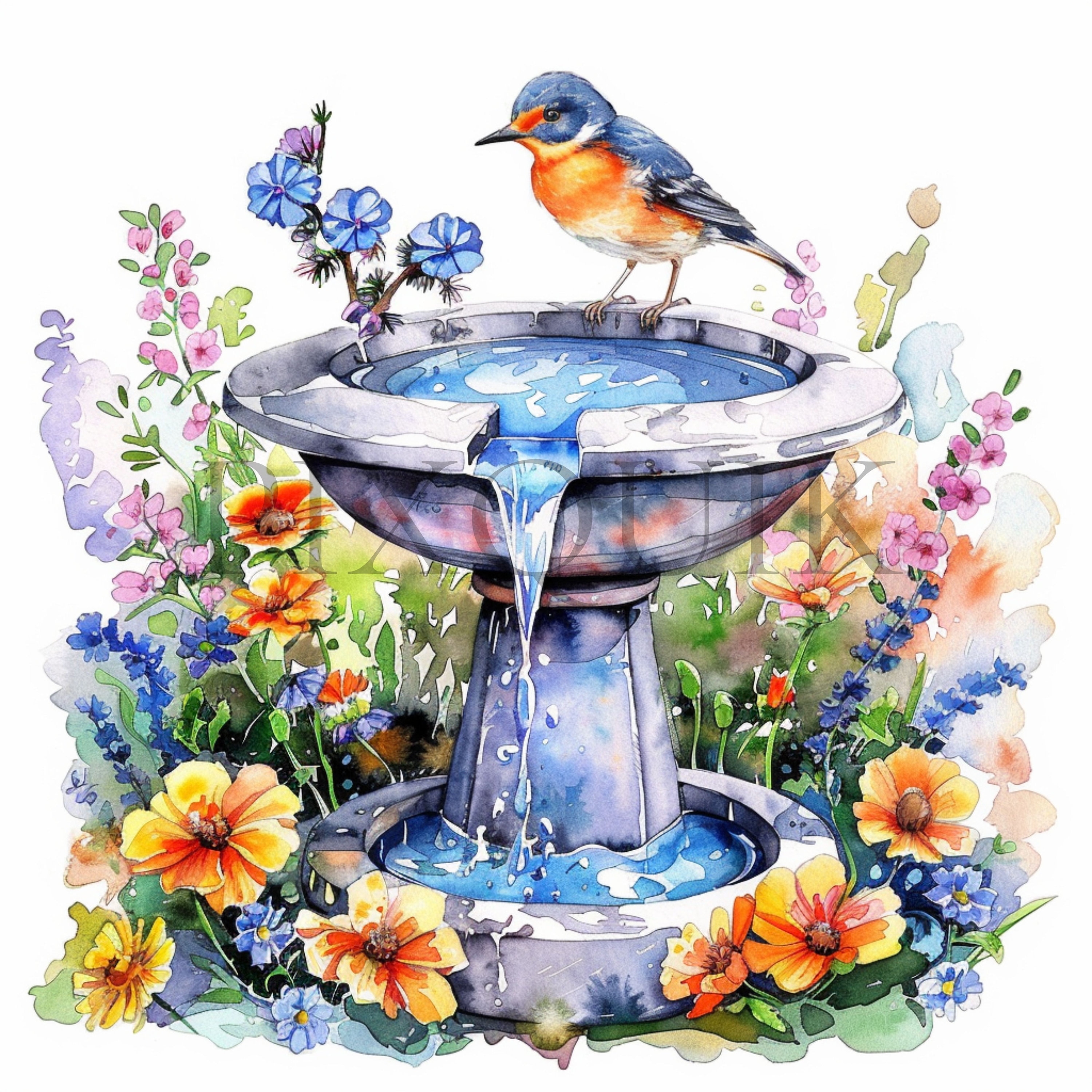 Watercolor Birdbaths Clipart 10 High Quality JPG Springtime Cute Garden ...