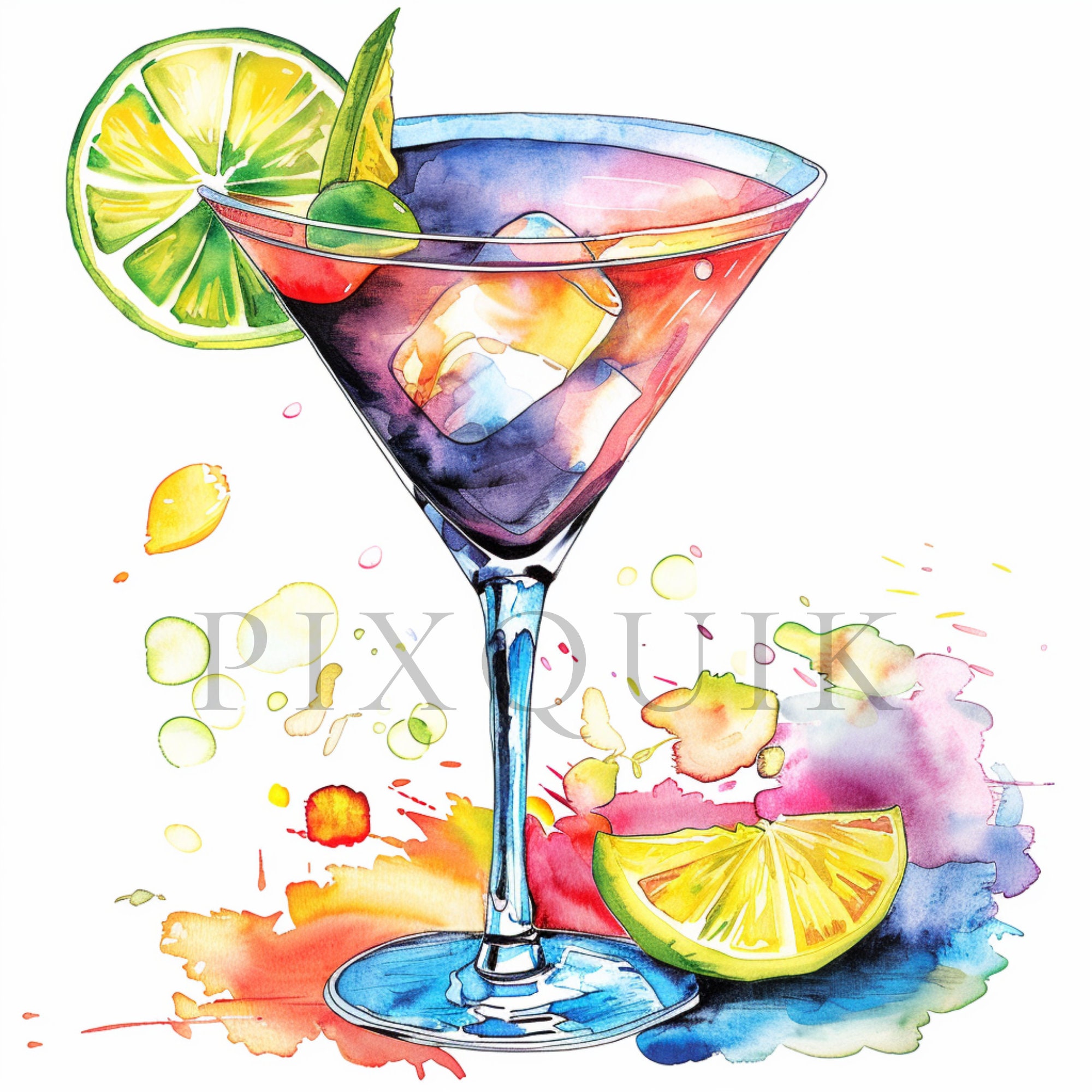 Watercolor Martini Glass Clipart | Cocktail Illustration (digital ...