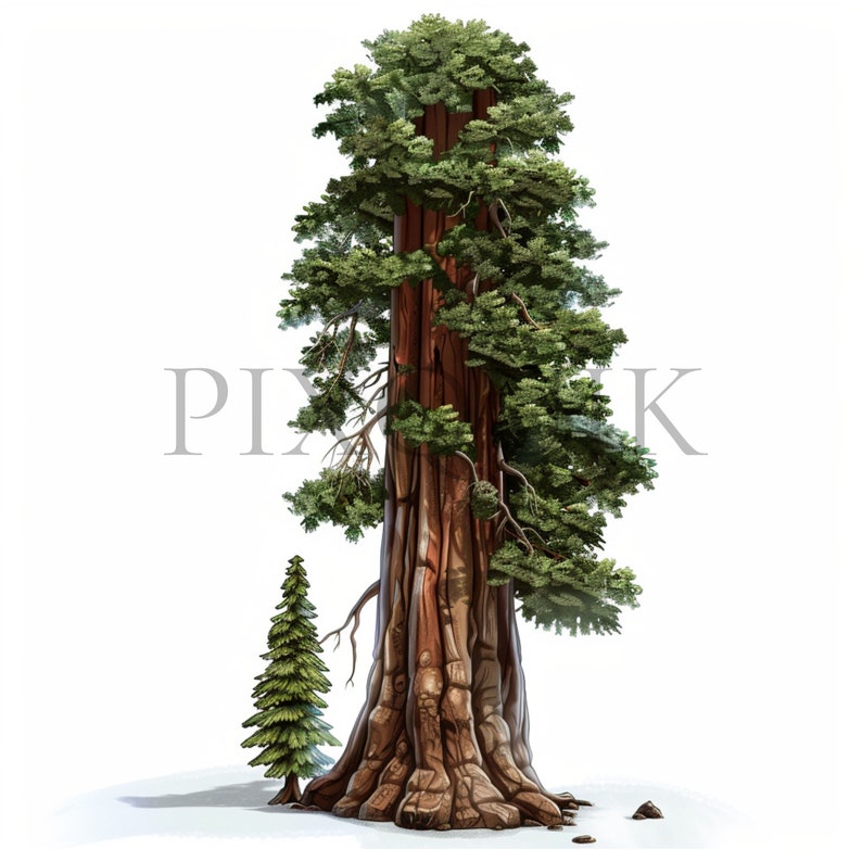 Watercolor Redwood Tree Clipart 10 High Quality Jpgs Big Tree Graphics ...