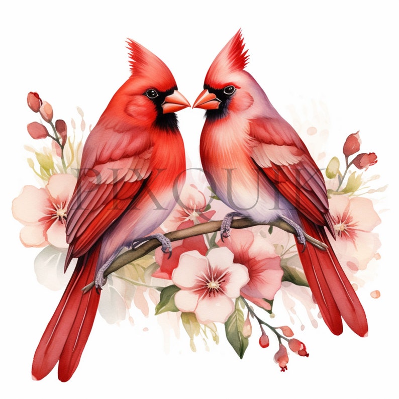 Cardinal Friends Flowers Clipart | 10 High Quality Jpgs | Commercial ...