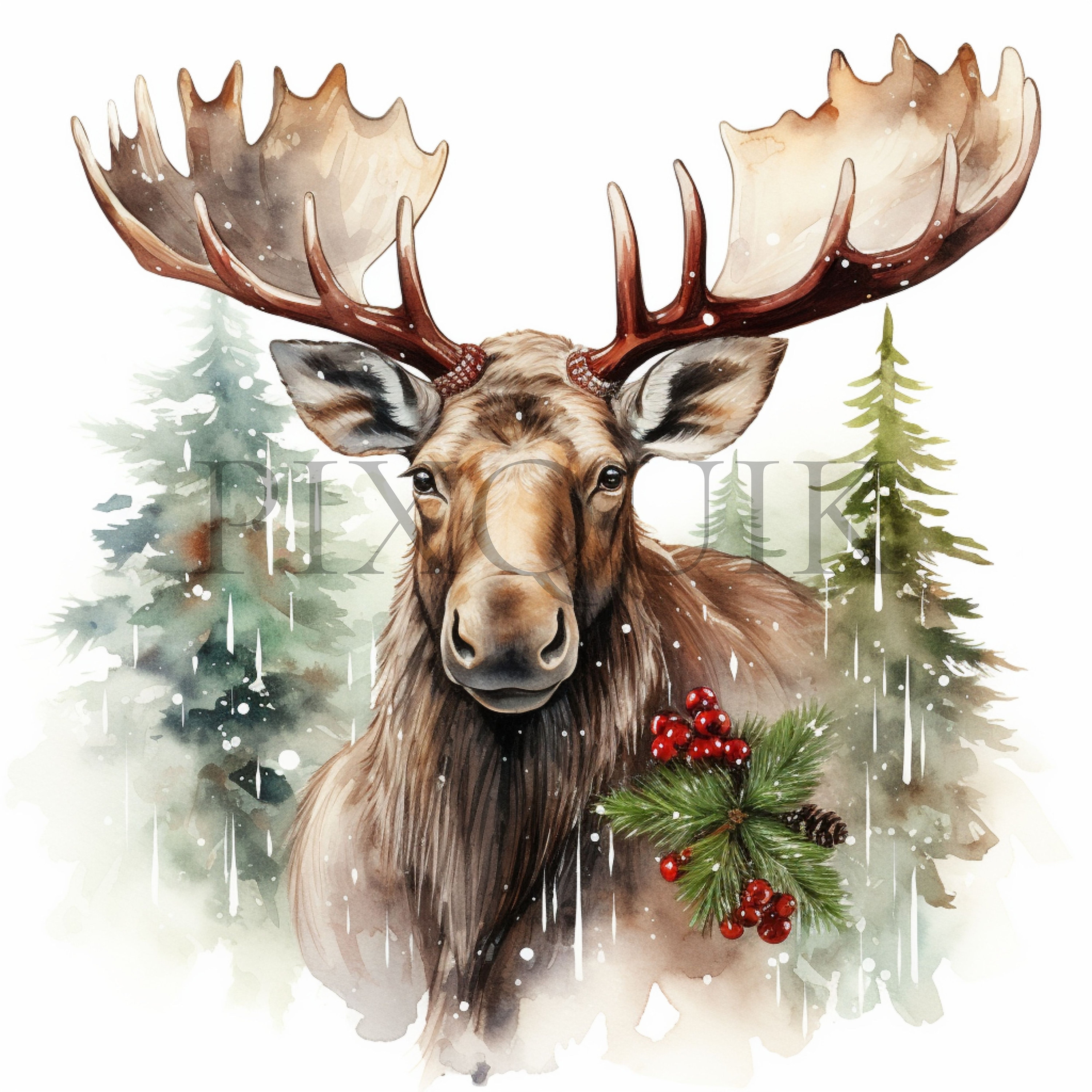 Holiday Moose Clipart: Festive Christmas Animal Art (digital Download ...