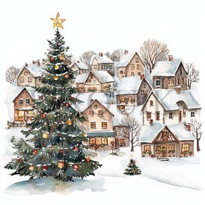 Vintage Christmas Village Clipart | 10 High Quality Jpg's and PNG ...
