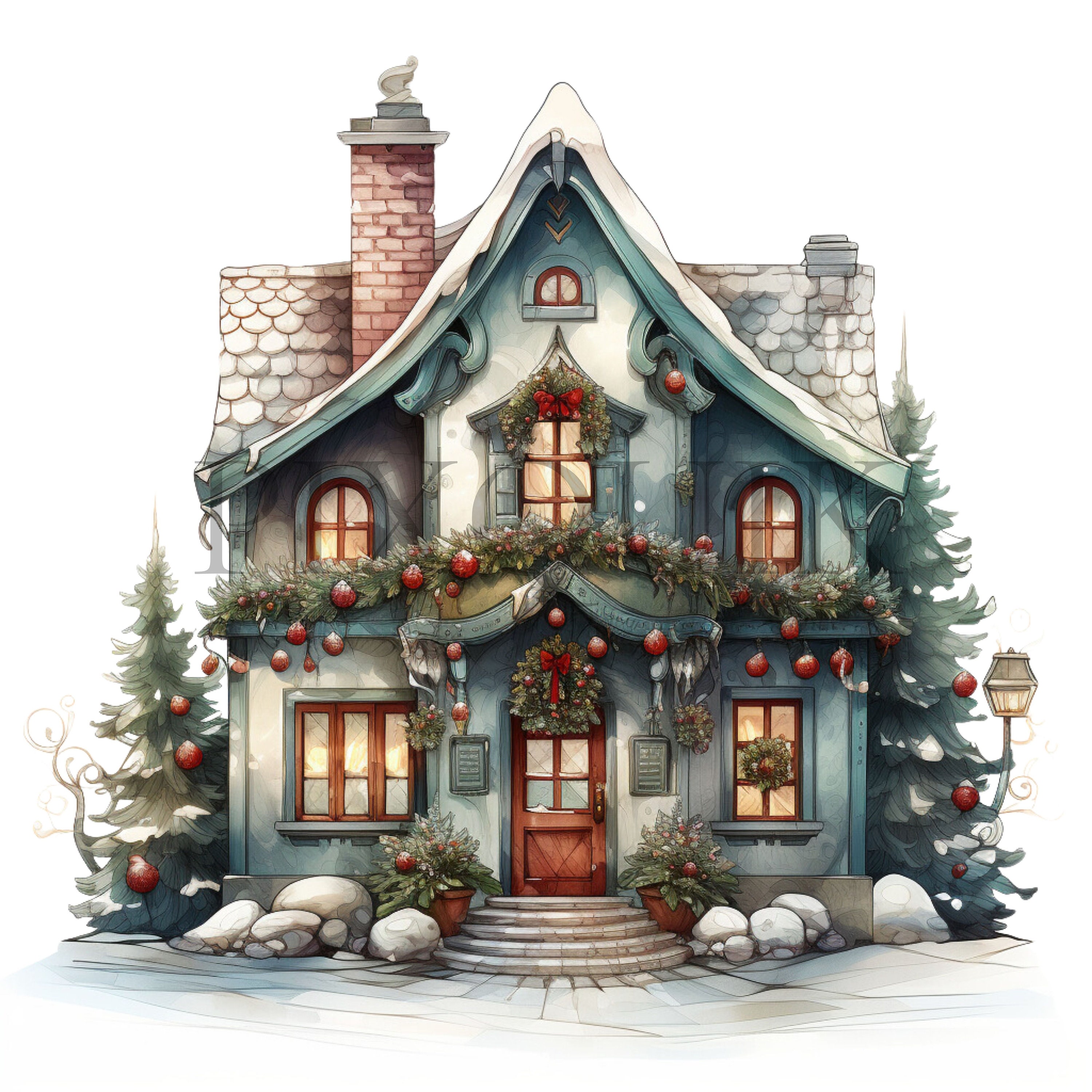 Holiday House Clipart 10 High Quality Jpg's Digital Download Christmas ...