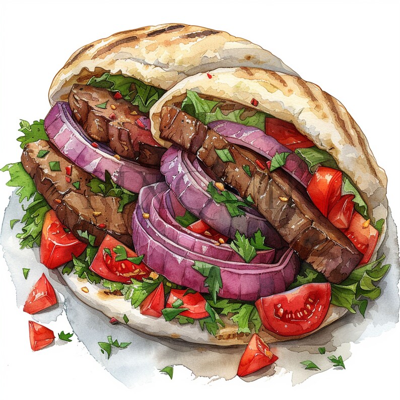 Watercolor Gyros Clipart 10 High-quality Jpgs Food Culture Gyros ...