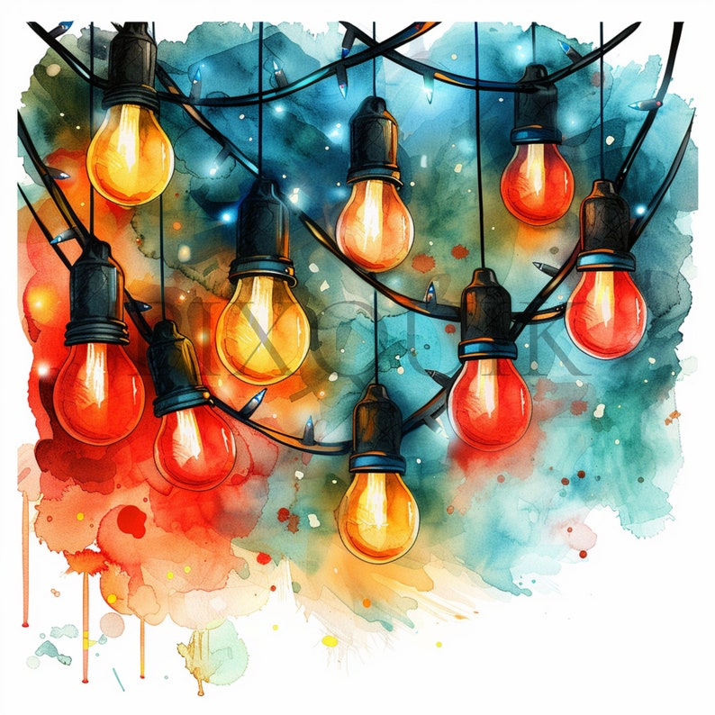 Festive Holiday Lights Clipart | Christmas Town Illustration (digital ...