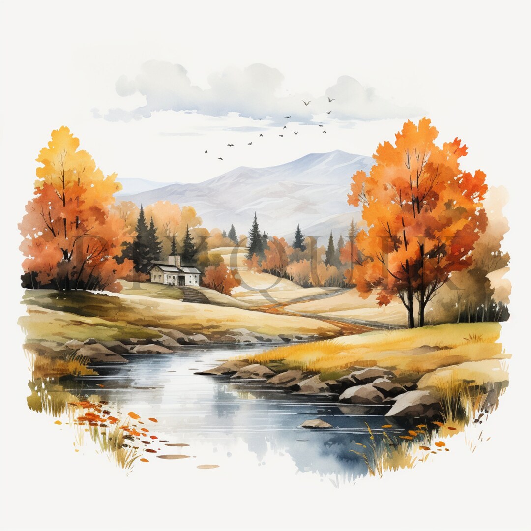 Fall Landscape Clipart | 10 High Quality Jpgs | Instant Digital ...