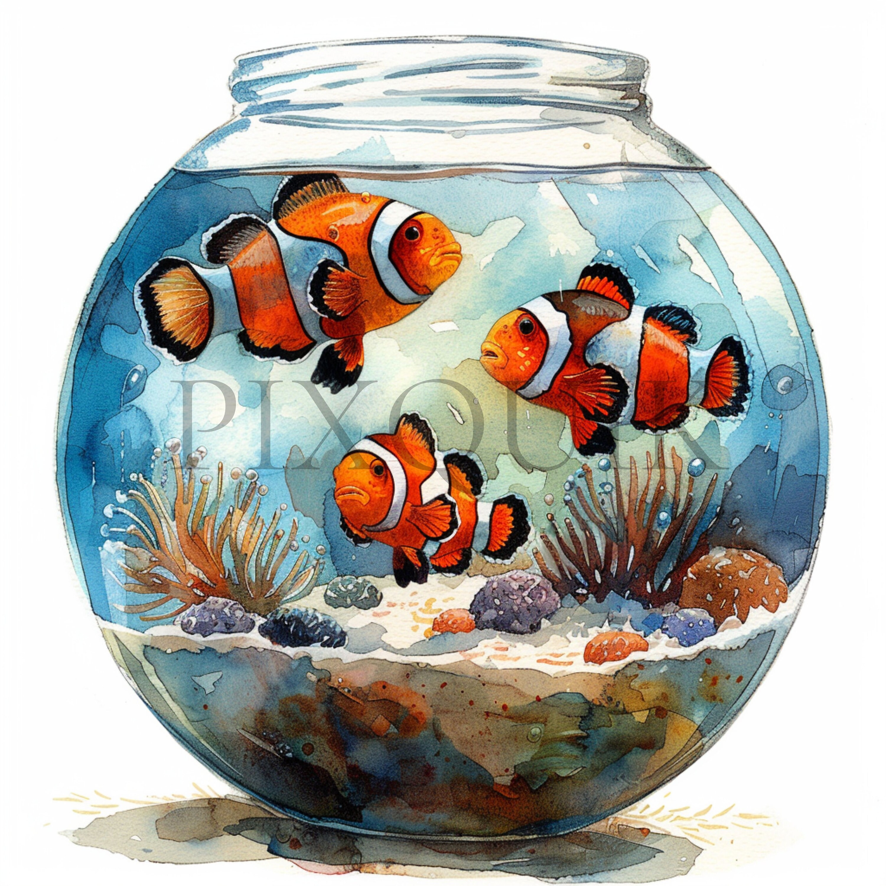 Watercolor Fish Bowl Clipart | 10 High Quality Jpgs | Fish Clipart ...