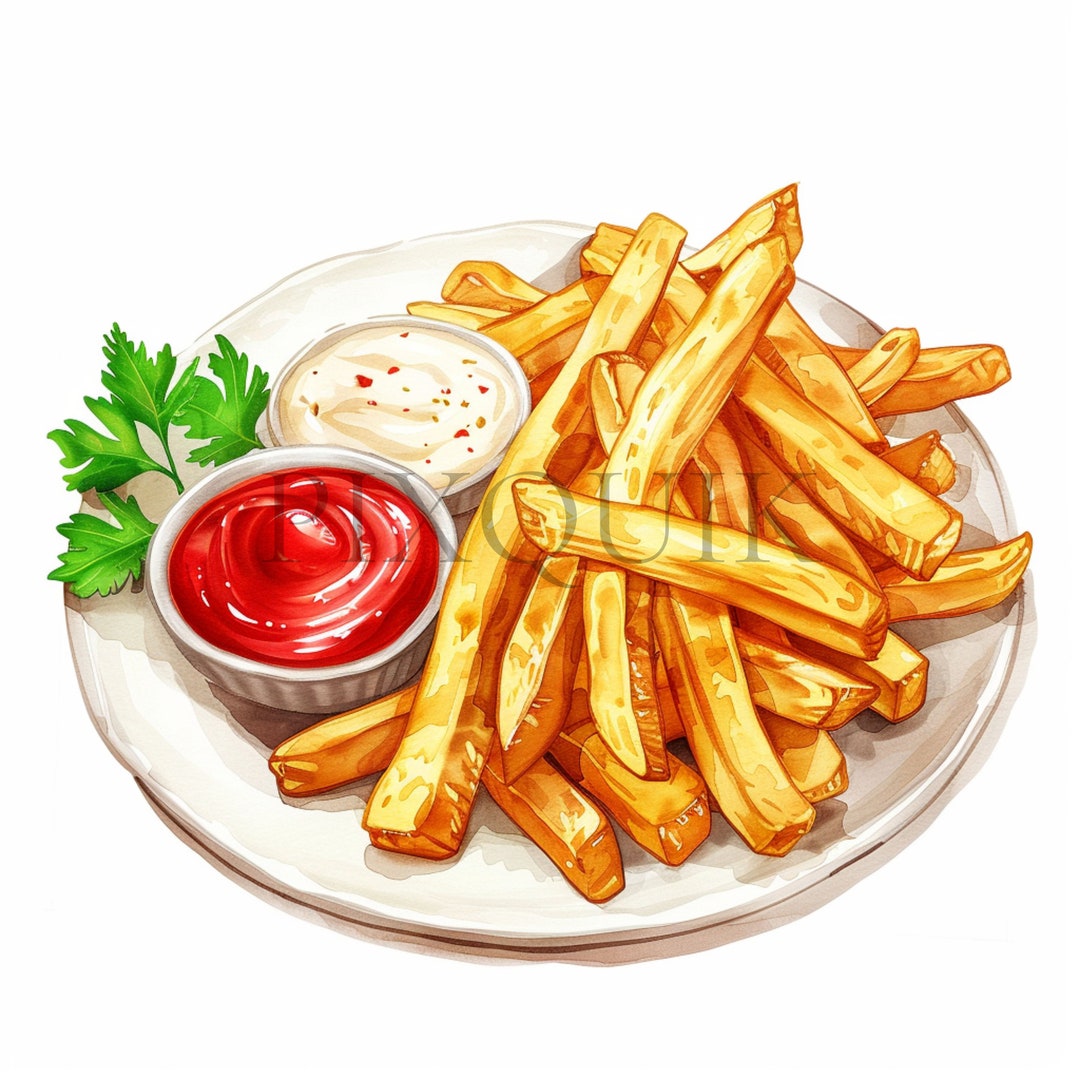 Watercolor French Fries Clipart | Food Illustration (JPG, Commercial ...