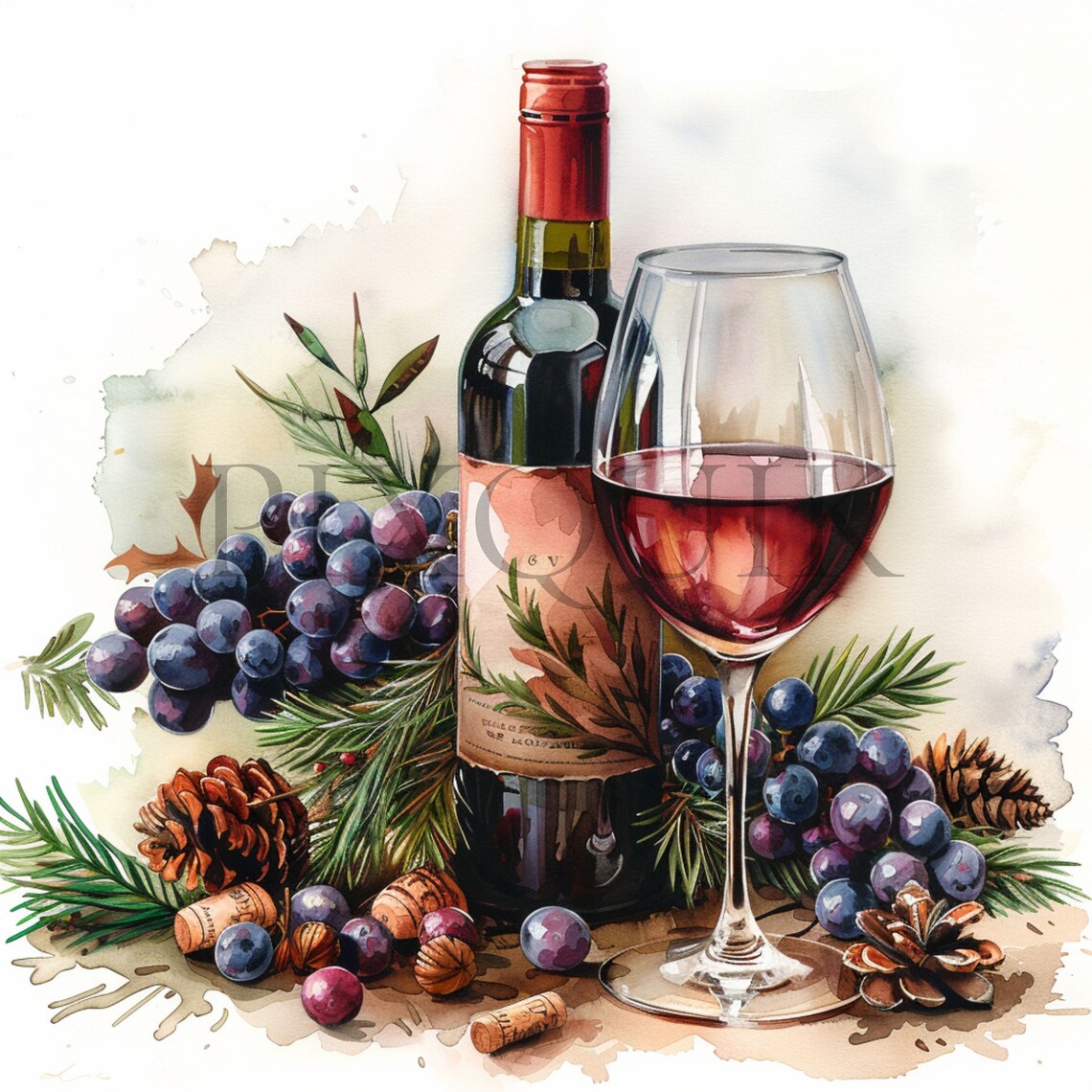 Watercolor Christmas Wine Clipart | Holiday Drink Art (digital Download ...