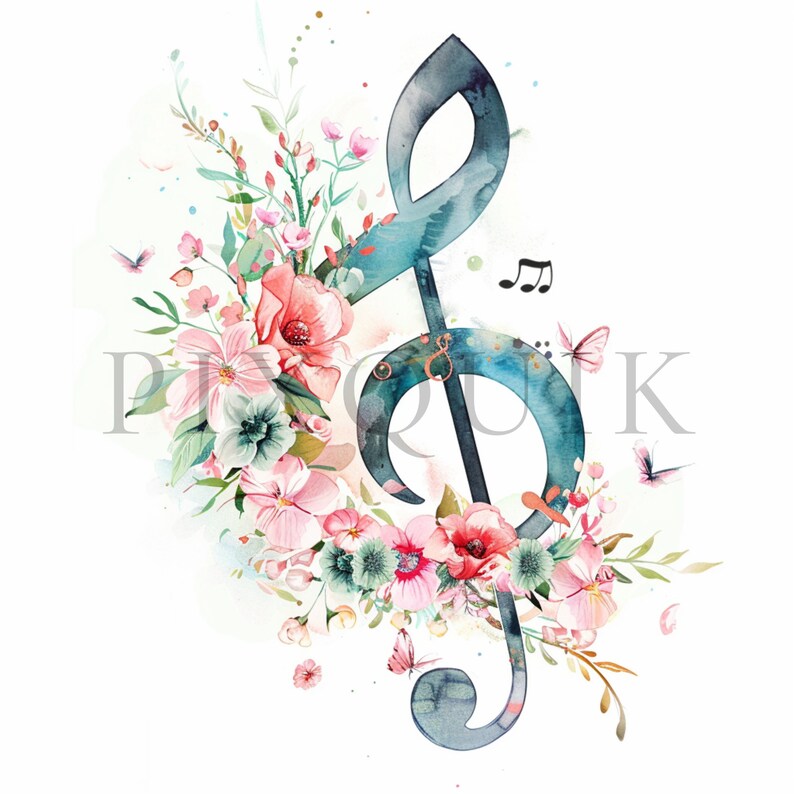 Floral Musical Notes Clipart | Watercolor Music Graphics (JPG) - Etsy