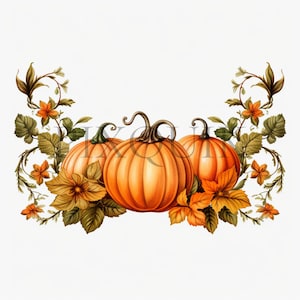 Pumpkin Frame Watercolor Illustration | 10 High Quality JPG | Pumpkin ...