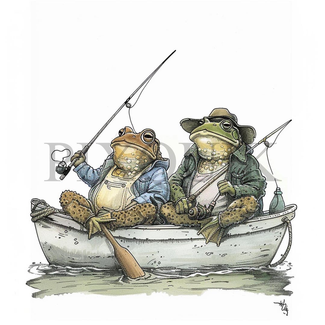 Frog and Toad Fishing Clipart: Whimsical Animal Art (digital Download ...