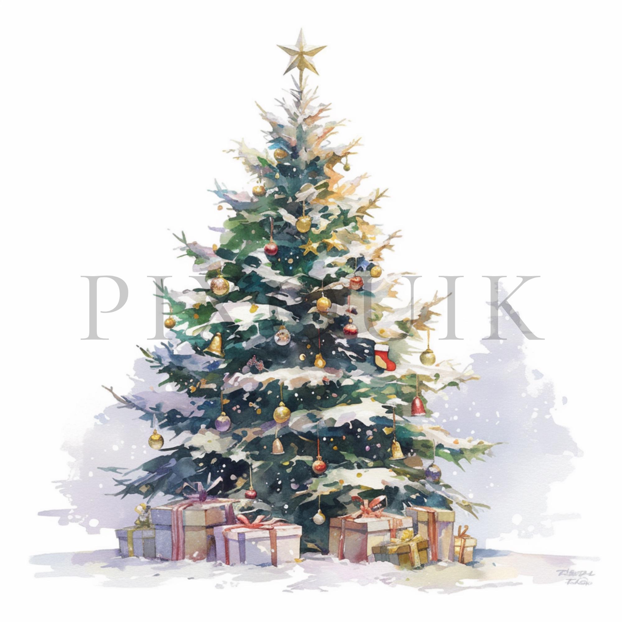 Watercolor Christmas Tree Clipart | Winter Scene Jpgs (digital Download ...