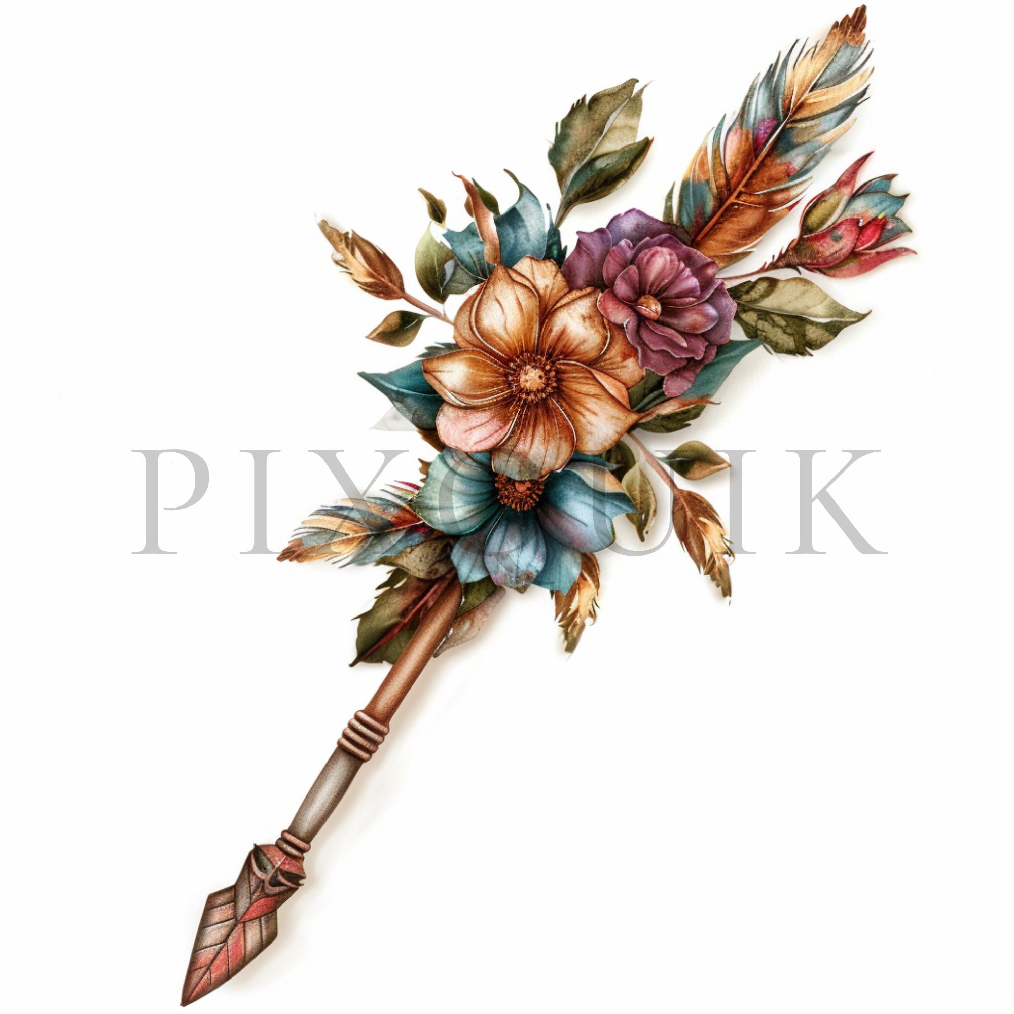 Floral Arrow Clipart | Tribal Arrow, Watercolor Flowers (digital ...