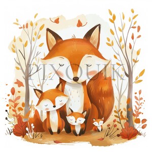 Fall Fox Family Clipart | Autumn Animals (digital Download) - Etsy