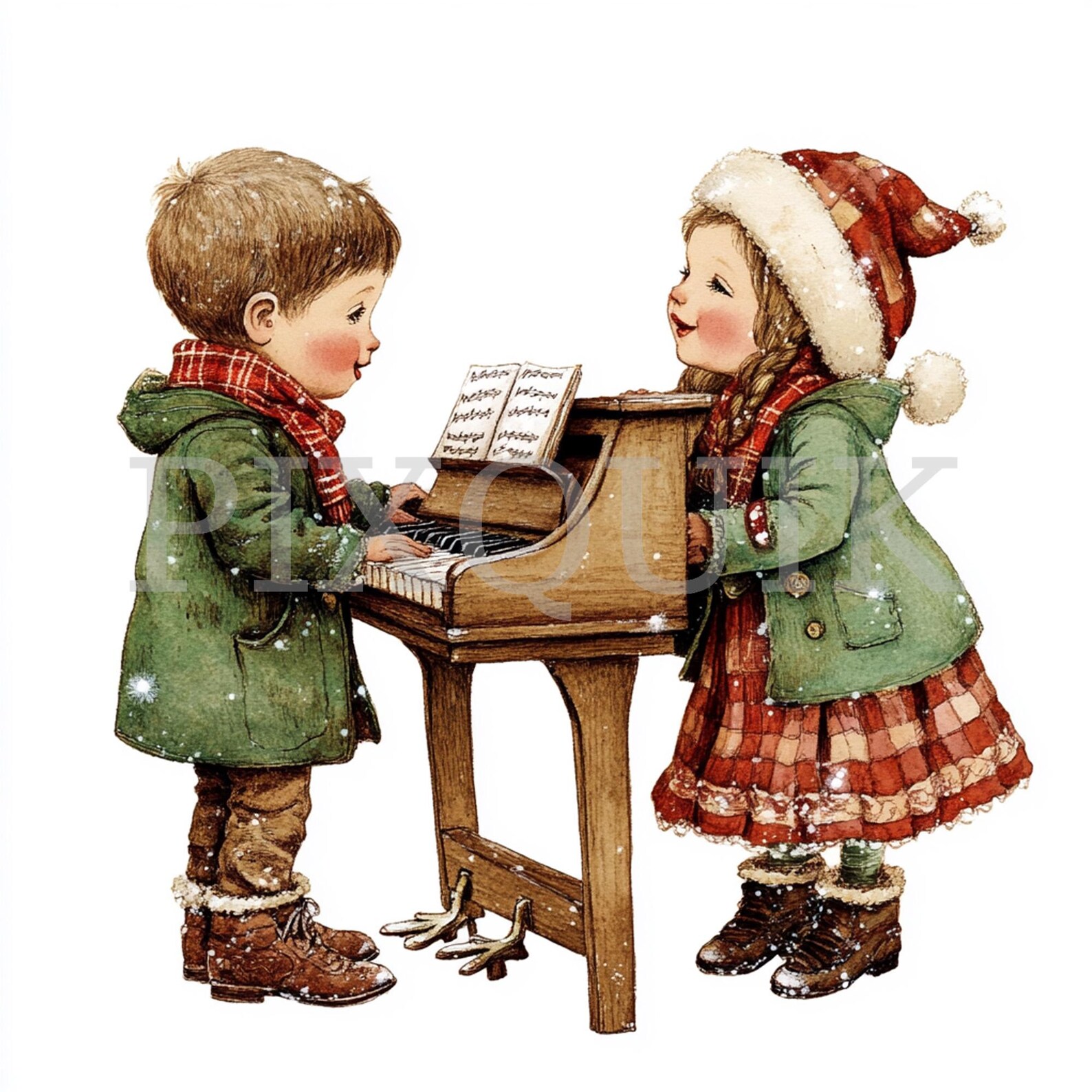 Vintage Christmas Boy and Girl Singing Clipart 4 Clipart Files Card ...