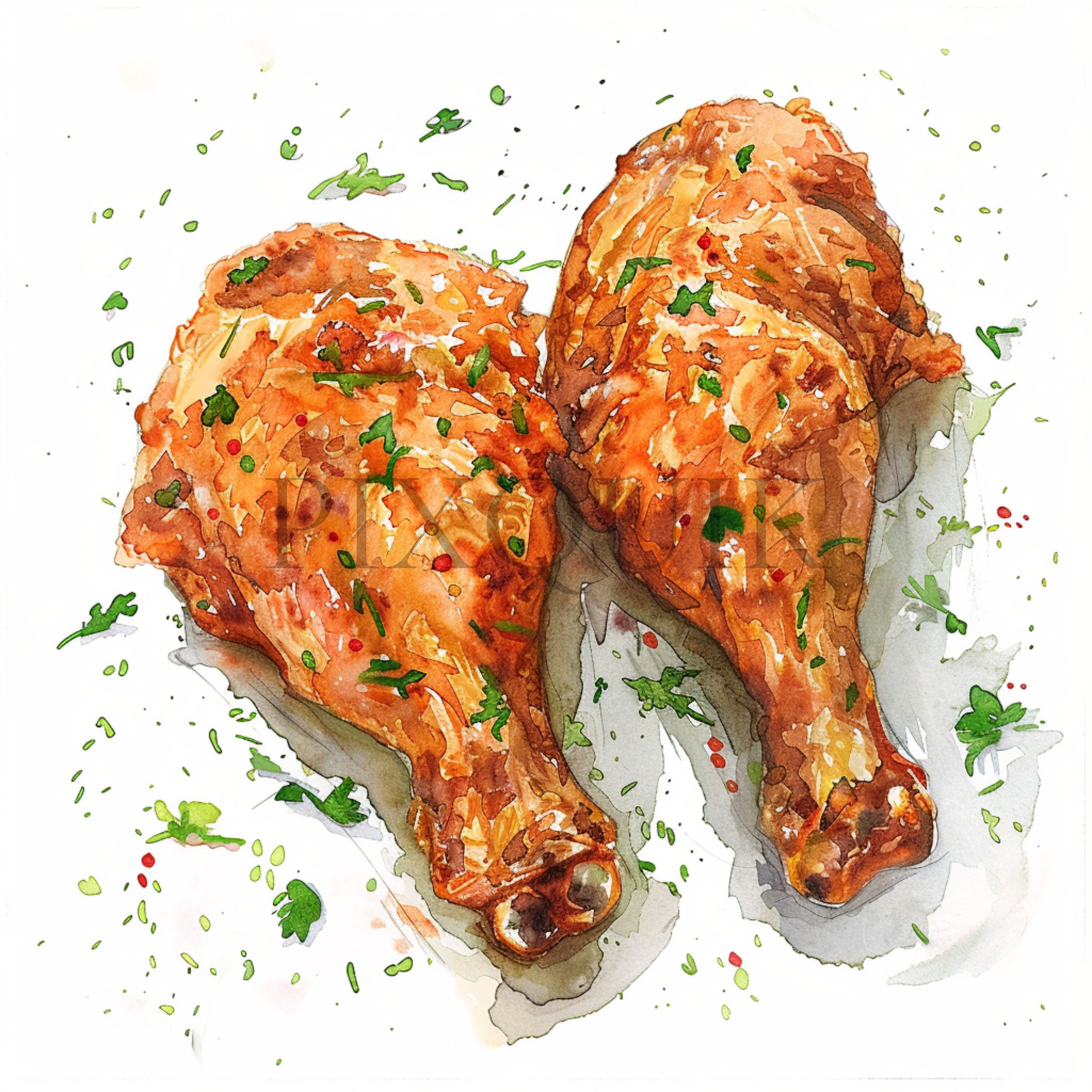 Watercolor Fried Chicken Clipart | Food Graphics (JPG) - Etsy