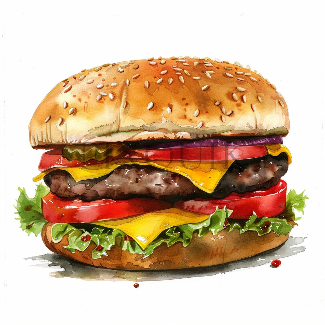Watercolor Tasty Hamburger Clipart 10 High Quality Jpgs Fast Food ...