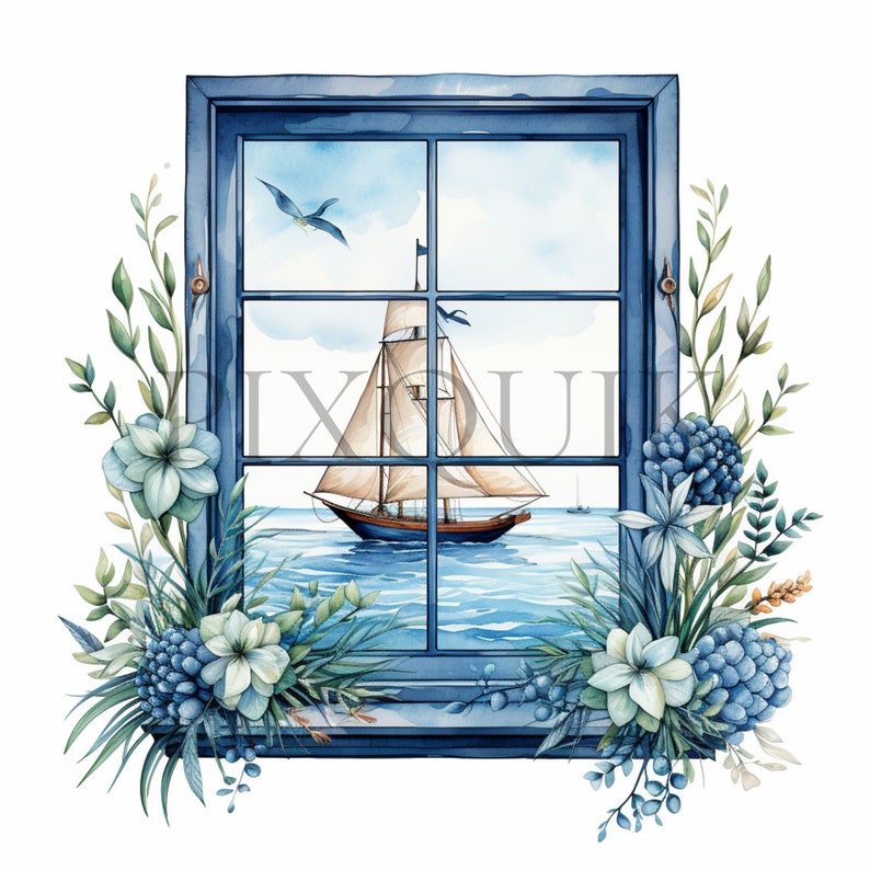 Watercolor Nautical Window Clipart | Maritime Jpgs (digital Download ...