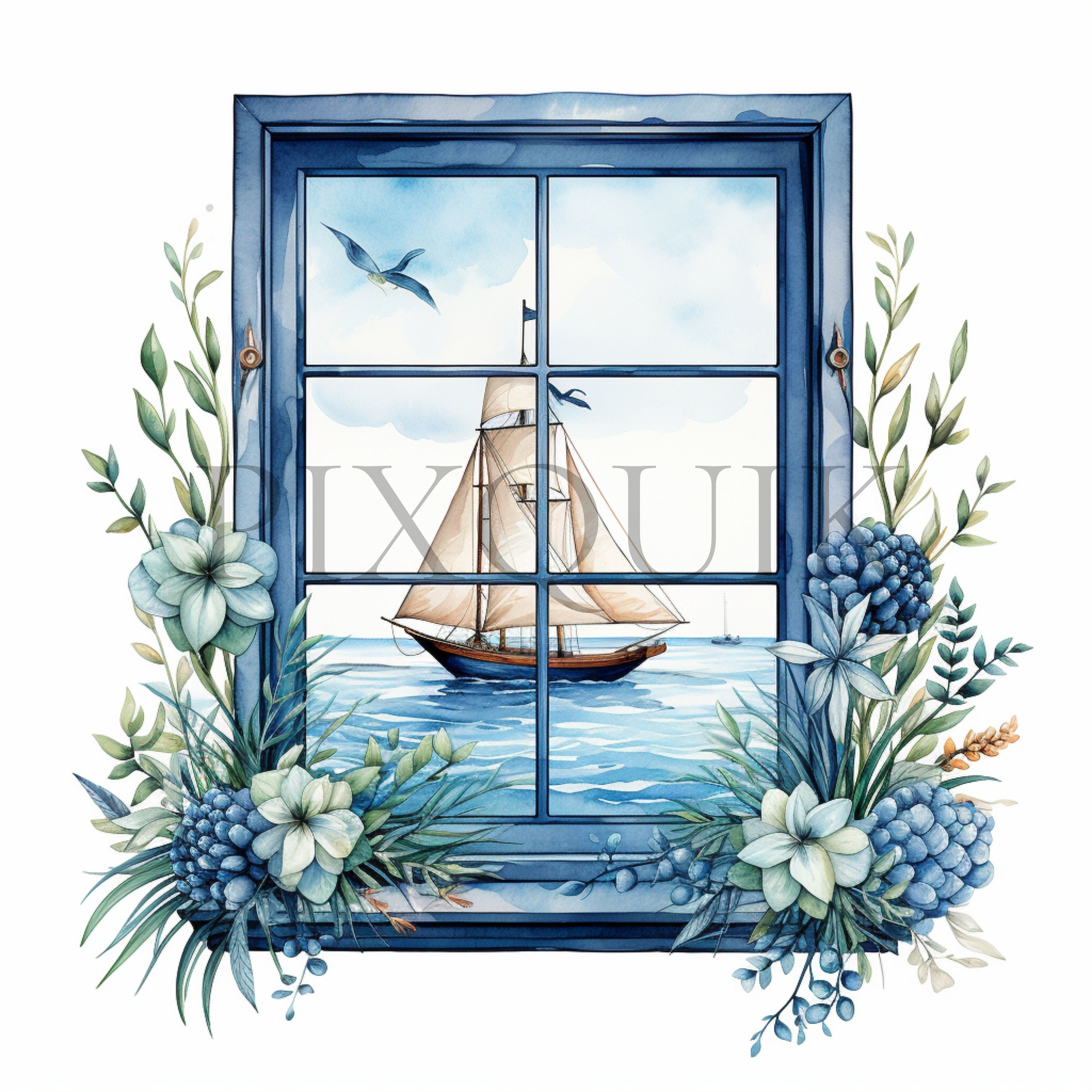 Watercolor Nautical Window Clipart | Maritime Jpgs (digital Download ...