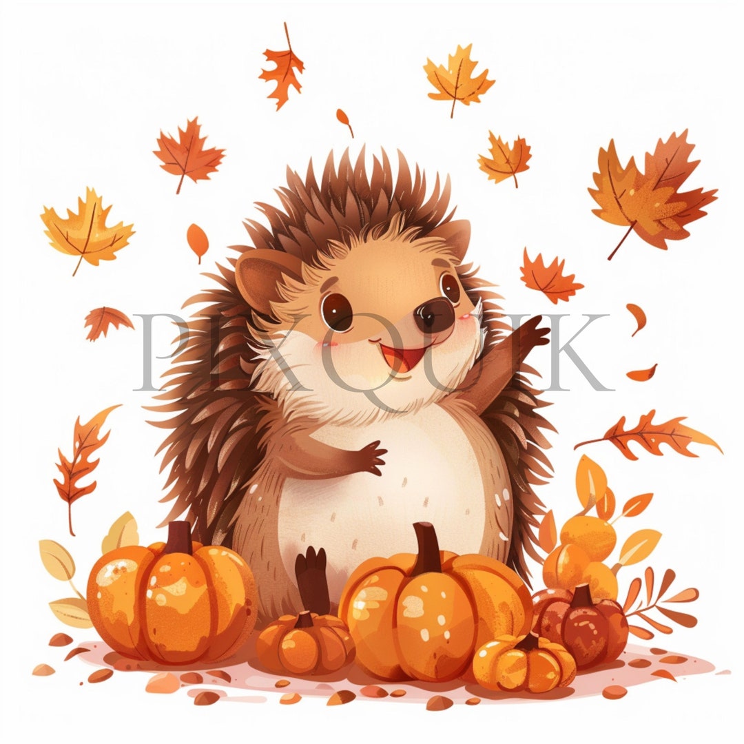 Fall Hedgehog Clipart | Autumn Animals, Pumpkins (instant Download) - Etsy